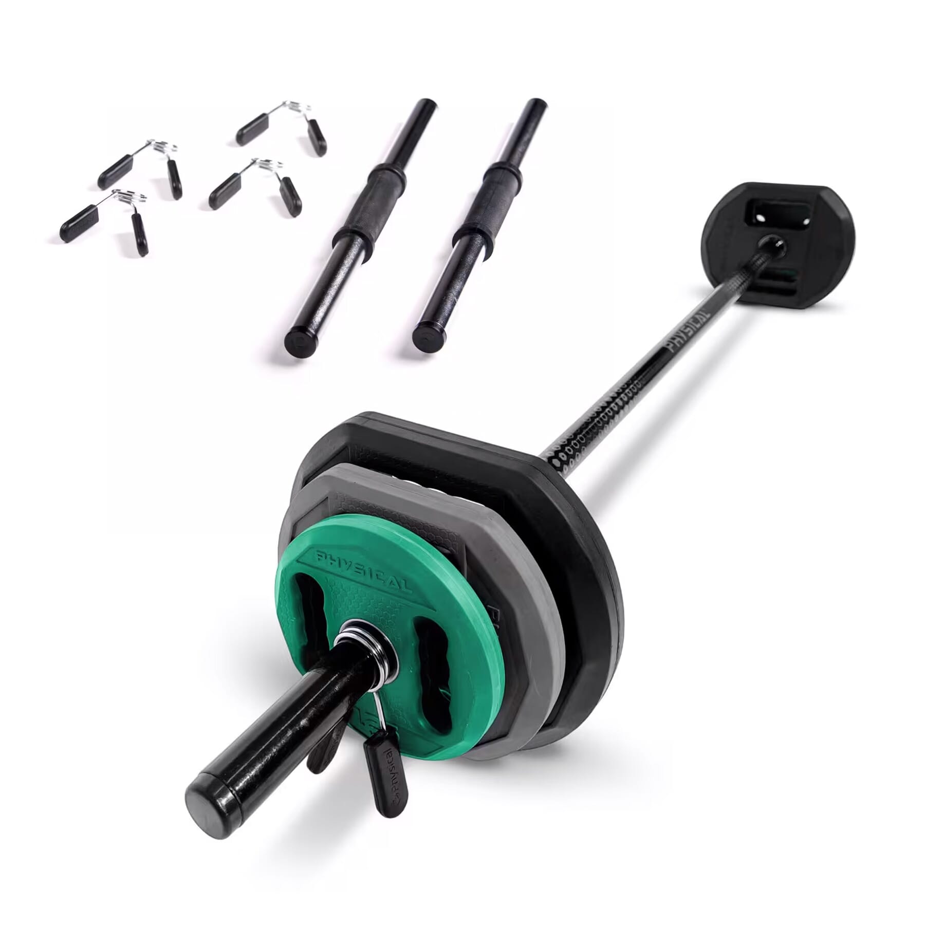 Rubber Body Pump Set with with FREE pair of 30mm Dumbbell Bars with Collars Physical